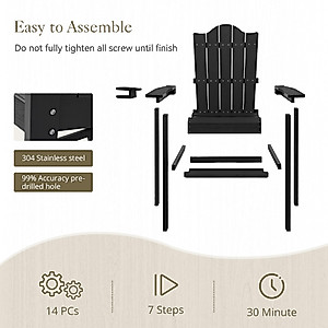 LUE BONA Tall Adirondack Chairs Set of 2 with Removable Table, HDPS Poly Balcony Chair with Cup Holder, All-Weather Adirondack Chair Bar stools, Outdoor Adirondack Barstools for Deck, Patio