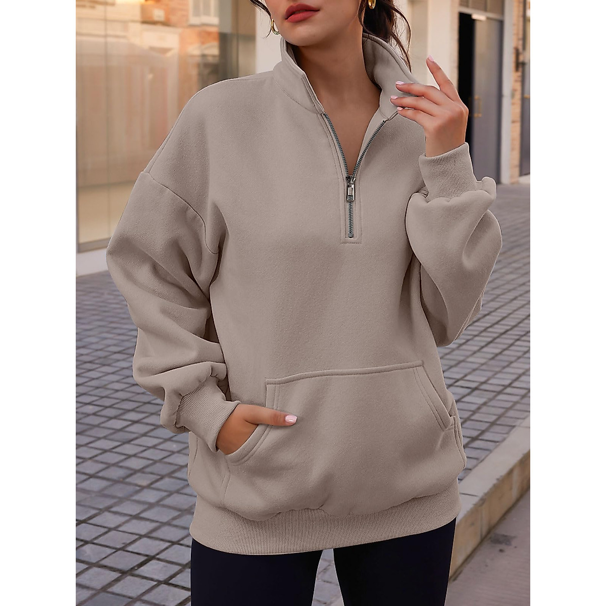 Trendy Queen Womens Zip Up Hoodies Oversized Sweatshirts Preppy Clothes Fall Teen Girls Outfits Fashion Crewneck Pullover CoffeeGrey M