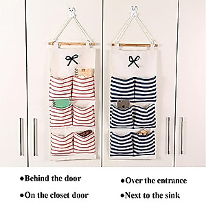 CARURLIFF 2 Packs Wall Hanging Organizer with 14 Pockets Over the Door Storage Bags for Bedroom, Entrance, Dresser (6+8 Pockets Blue)