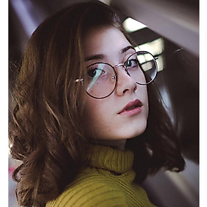 HJSTES Round Blue Light Glasses for Women Men Retro Circle Clear Lens Metal Frame Eyeglasses (Black)