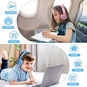 Pink Headphones for Kids, Megedream Cat Ear Led Light Up Kids Headphones Wiressless, 3.5mm Jack Wired, TF Card 3 in 1 Headset for Kids/School/iPad/Kids Tablet/Travel - Foldable Over