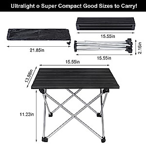 Portable Camping Table Small,Camping Tables,Ultralight Aluminum Folding Beach Table with Carrying Bag for Outdoor Cooking, Picnic, Camp, Boat, Travel-15.6" x 13.6"