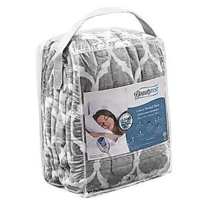 Beautyrest Ogee Printed Plush Electric Blanket for Cold Weather, Fast Heating, Auto Shut Off, Virtually Zero EMF, Multi Heat Setting, UL Certified, Machine Washable, Grey Oversized Throw 60x70