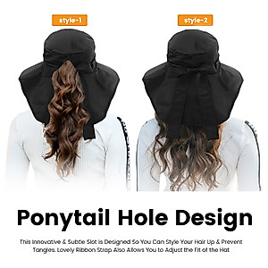 Womens Foldable Flap Cover UPF 52+ UV Protective Wide Brim Bucket Sun Hat Black