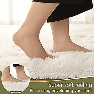 LOCHAS Fluffy Soft Cream Area Rug for Bedroom 4x6 Feet, Large Shag Bedroom Rugs for Girls Room Kids, Shaggy Thick Living Room Rug Carpet, Not Shed Indoor Furry Carpets for Home Decor