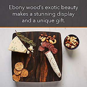Stella Falone Reversible Wood Cutting Board Made of Solid West African Crelicam Ebony Wood – 11.4'' x 11.4'' x 1.6'', Heavy-Duty, Premium Serving Board w/Carved Grip Edge – Includes Conditioning Oil