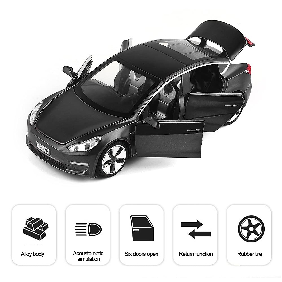 Model 3 Toy Car, 1:32 Zinc Alloy Diecast Car Toys for Kids, Pull Back Collectible Vehicle Toy Door Opening Scale Car Model with Sound and Light, Birthday Gift for Boys Girls 3+ Years Old