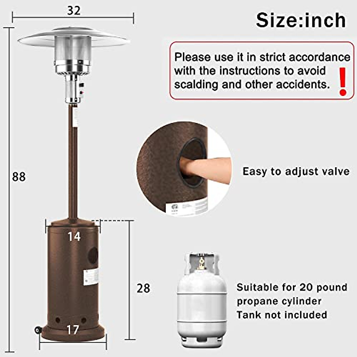 Patio Heaters Outdoor Propane Heater - Outdoor Portable Heaters with Wheels - Commercial Stainless Steel Gas Space Heaters for Garden, Patio, Outdoor, Porch and Pool
