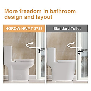 HOROW HWMT-8733 Small Compact One Piece Toilet For Bathroom, Powerful & Quiet Dual Flush Modern Toilet, 12'' Rough-In Toilet & Soft Closing Seat Include, 25"D x 13.4"W x 28.4"H, White
