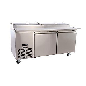 PEAKCOLD Stainless Steel Double Door Refrigerated Pizza Prep Table; 71" W