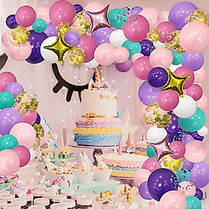 JANEF 151pcs Unicorn Mermaid Balloon Garland Arch Set, Confetti Latex Foil Purple Pink Balloons with 7 Balloon Tools, for Theme Birthday Party Shower Wedding Supplies Decoration