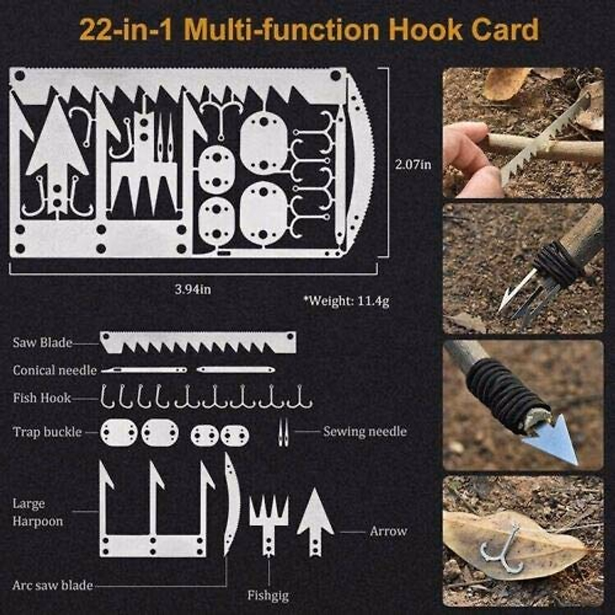Kaeser Survival Emergency Tin Fatwood 22-1 Card Fishing Hiking Ferro Rod Knife Saw Compass Band Aids (Pocket)