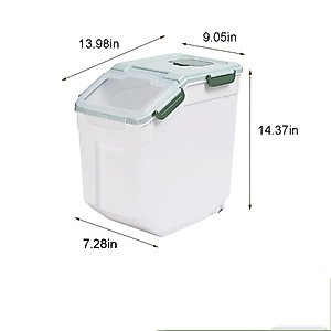 Begino Large Flour Storage Container Bin 25lb, Airtight Rice Storage Containers with Wheels Seal Locking Lid, BPA Free with Measuring Cup&Scoop for Flour, Rice, Grain(Green)