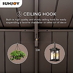 Sunjoy 12 x 14 ft. Hardtop Gazebo Premium Brown Cedar Wood Frame Gable Roof Gazebo with Ceiling Hook by SummerCove