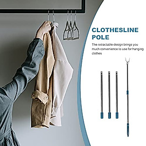 Cabilock Heavy Duty Clothes Rack Reach Stick Pole with Hook Extendable Clothes Stick Pole High Reach Garment Hook Telescoping Closet Pole for Closet Indoor Outdoor Clothesline Retractable Clothesline