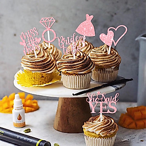 18pcs Pink Glitter Ring Dessert Cupcake Topper She Said Yes Bachelorette Bridal Shower Party Theme Decor Supplies Happy Birthday Night Out Movie Wedding Anniversary Party Decoration