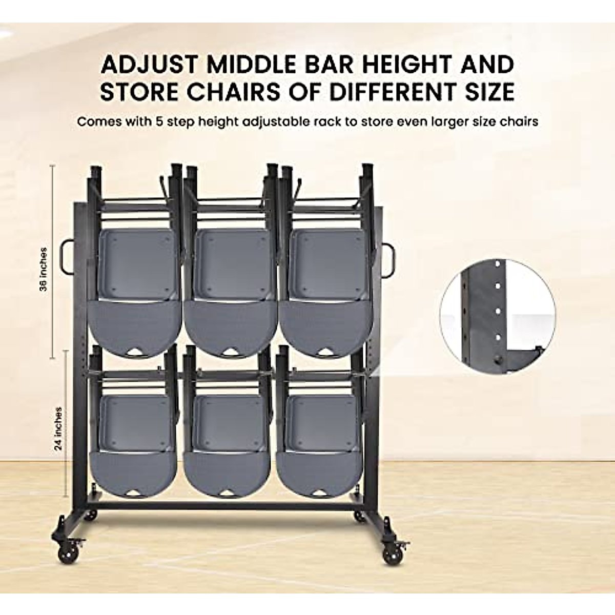 Folding Chair Rack Folding Chair Cart with Capacity 84 Folding Chair Storage Rack 360° Rubber Locking Wheels Weatherproof Cover Mobile Chair Dolly for Stackable Chairs Folding Tables and Chairs