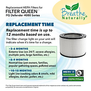 Replacement Hepa Filters + 6 Carbon Filters for Filter Queen Defender 4000 Series Air Purifiers (2 Hepa : 6 Carbon)