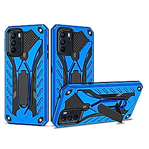 Phone Protective Case Compatible with OPPO Reno 6 Pro(5G),Military Grade Strong Two Layer PU+TPU Hybrid Full Body Case,Bracket Protective Dustproof Shockproof Cover Phone Cases ( Color : Jewel Blue )