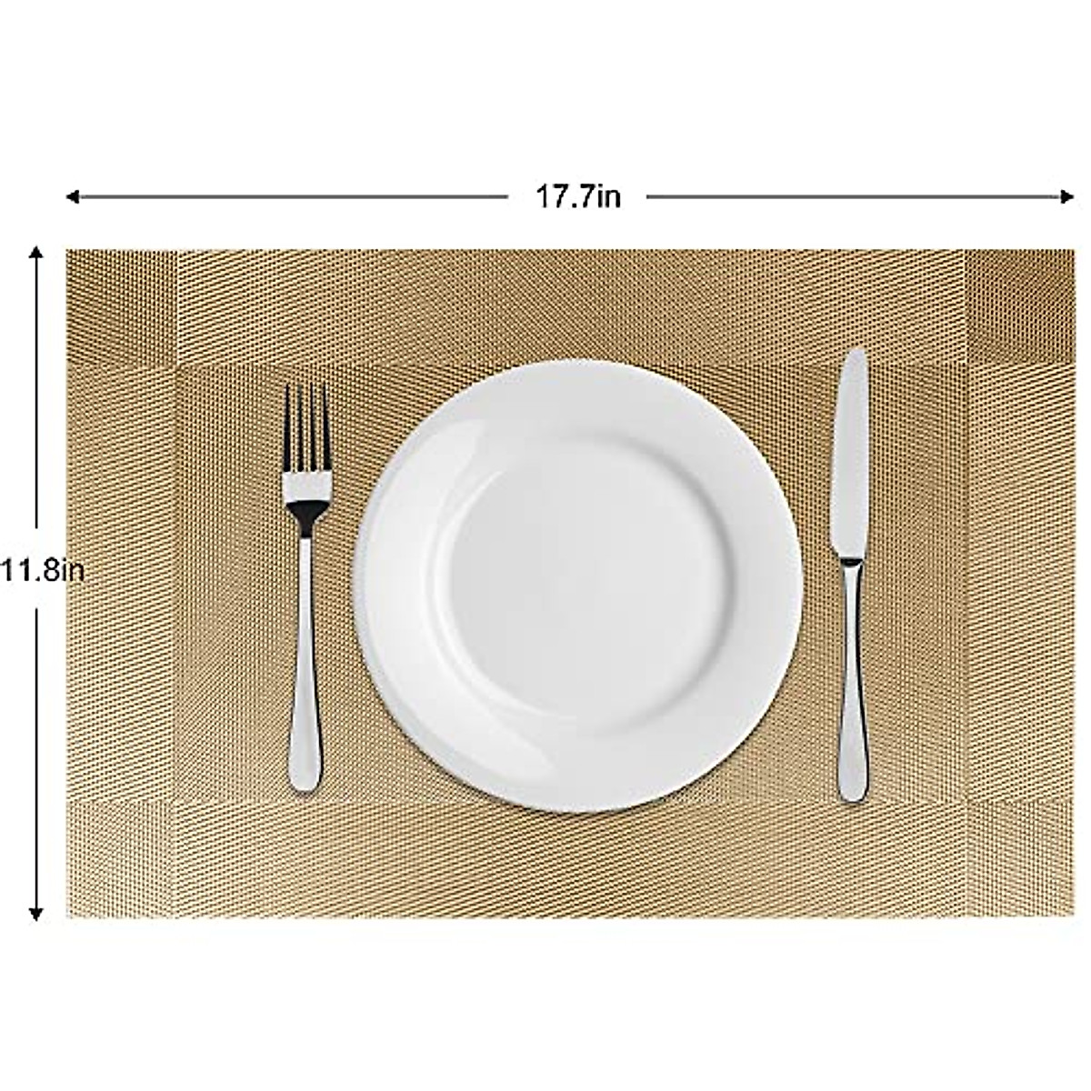 FGSAEOR Placemats Place Mats for Kitchen Dining Table, Heat-Resistant Anti-Skid Stain Washable PVC Table Mats, Easy to Cleaning Woven Vinyl Dinner Mats (Gold, 6 Pack)