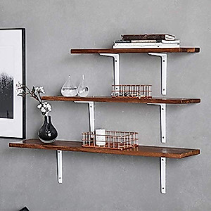 PIBM Stylish Simplicity Shelf Wall Mounted Floating Rack Shelves Iron Bracket Solid Wood Multifunction Living Room Study Simple,Thickness 2Cm,3 Sizes, Brown ,