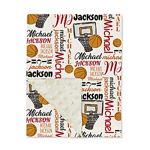 Munific Personalized Baby Blanket Gift - Basketball Blanket - Sports Basketball Personalized Baby Blanket - Custom Baby Name Monogrammed Blanket