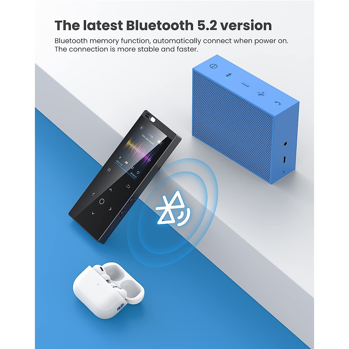 128GB MP3 Player - Music Player with Bluetooth 5.2 HiFi Sound Shuffle Single Loop FM Radio Built-in HD Speaker Voice Recorder Mini Design Ideal for Sport (Earphones Included)