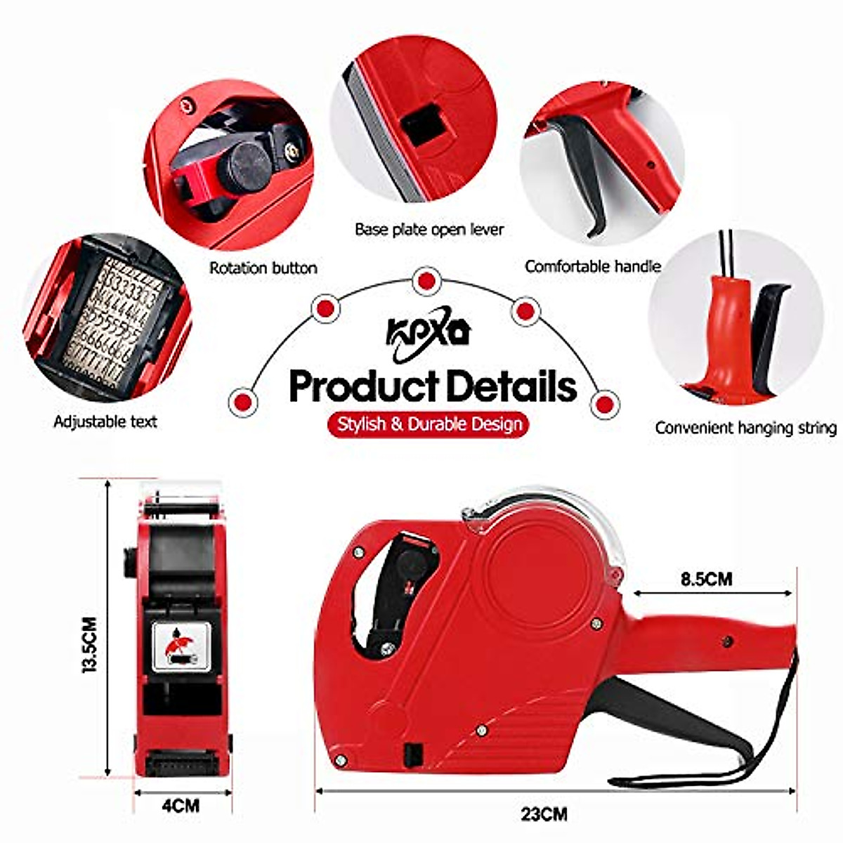 MX5500 Pricing Tag Gun with 5150 pcs White Label Gun Stickers & 3 Extra Inker Rollers, Pricing Label Gun, 8 Digits Retail Pricing Gun and Labels for Grocery Store, Food (Red)