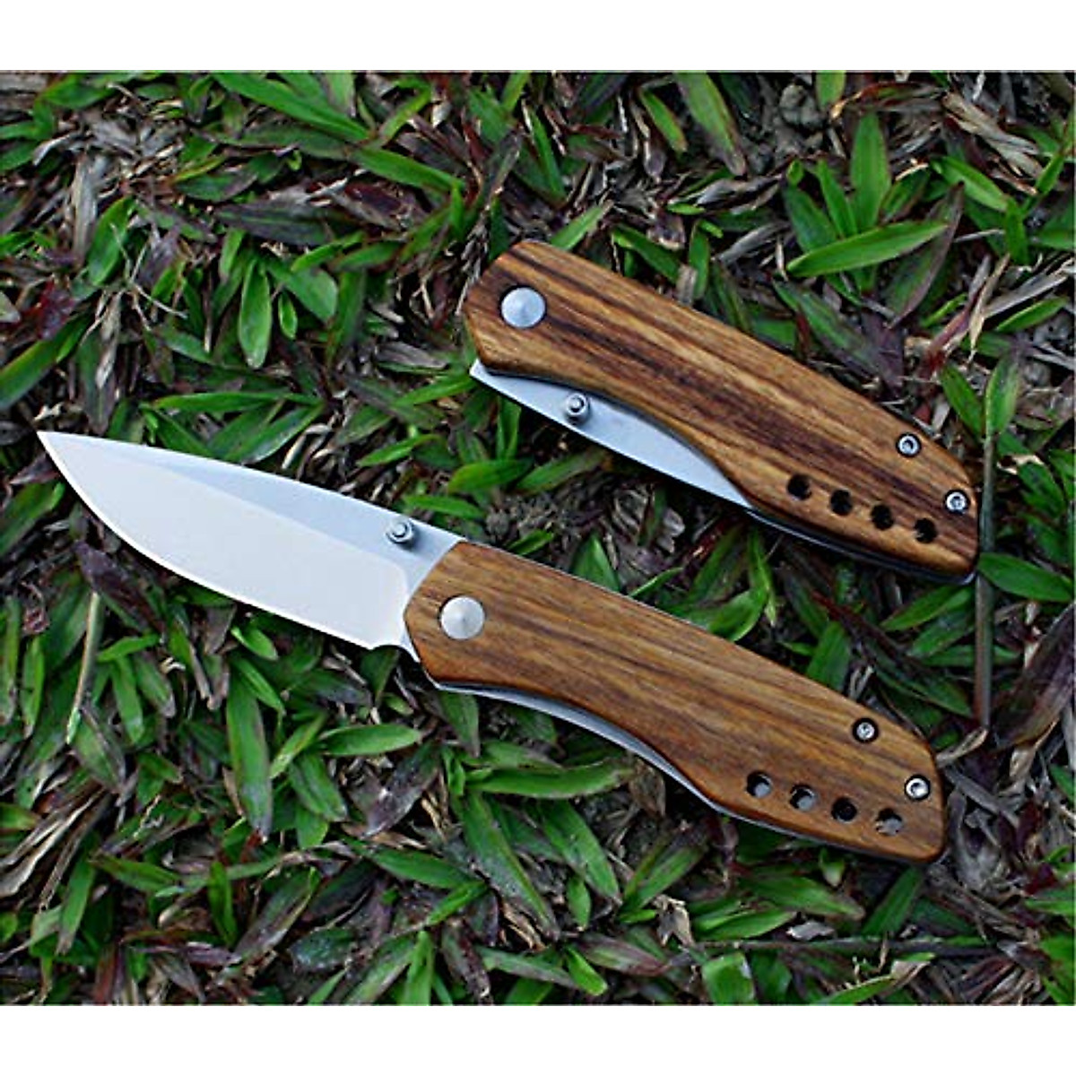 Pocket Knife with Belt Clip, Folding Tactical Knife for Camping Hunting Fishing, Safety Liner-Lock, 8cr13mov Stainless Steel Blade, Zebra Wood Handle, Fine Edge