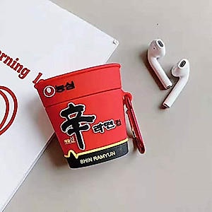 XYFS Compatible with Airpods 1/2 Case Cover, 3D Cute Cartoon Funny Fun, Silicone Air pods Stylish Chic Character Skin Keychain Kits,Stylish Girl Child Teen boy Airpods case (Ramen Cup)