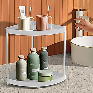 MASALUO 2 Tier Corner Storage Shelf, Bathroom Countertop Organizer Counter Standing Rack Cosmetic Vanity Tray Kitchen Spice Rack, White