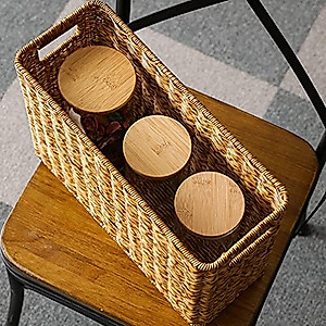 Angoily Woven Magazine Holder Magazine Wicker Basket Natural Narrow Rattan Magazine Holder Magazine Storage Basket Bin for Home Office