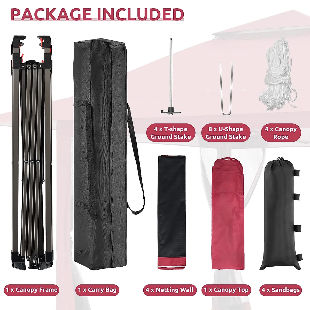 UDPATIO 11'x11' Pop up Gazebo Canopy Tent, Outdoor Patio Waterproof Gazebo with Mosquito Netting for Lawn, Garden, Backyard and Deck, Red