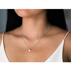Aisansty Silver Choker Necklaces for Women Handmade Dainty Satellite Bead Chain Coin Pendant Layered Necklace