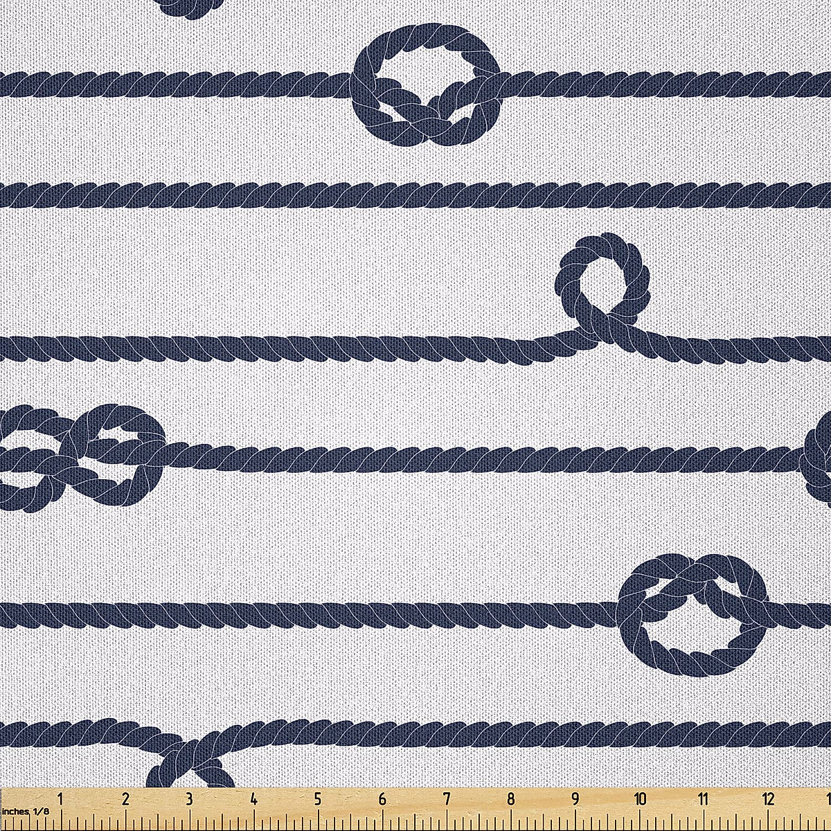 Ambesonne Navy Fabric by The Yard, Ship Boat Sea Life and Marine Nautical Knots as Border Lines Art Print, Microfiber Fabric for Arts and Crafts Textiles & Decor, 2 Yards, Navy Blue and White