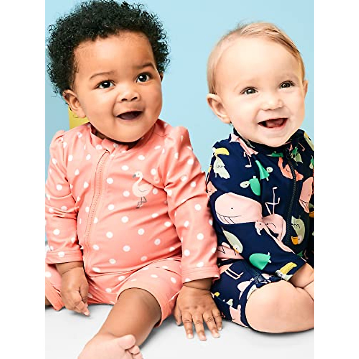 Simple Joys by Carter's Baby Girls' 1-Piece Zip Rashguards, Pack of 2, Sea Friends/Dots, 18 Months