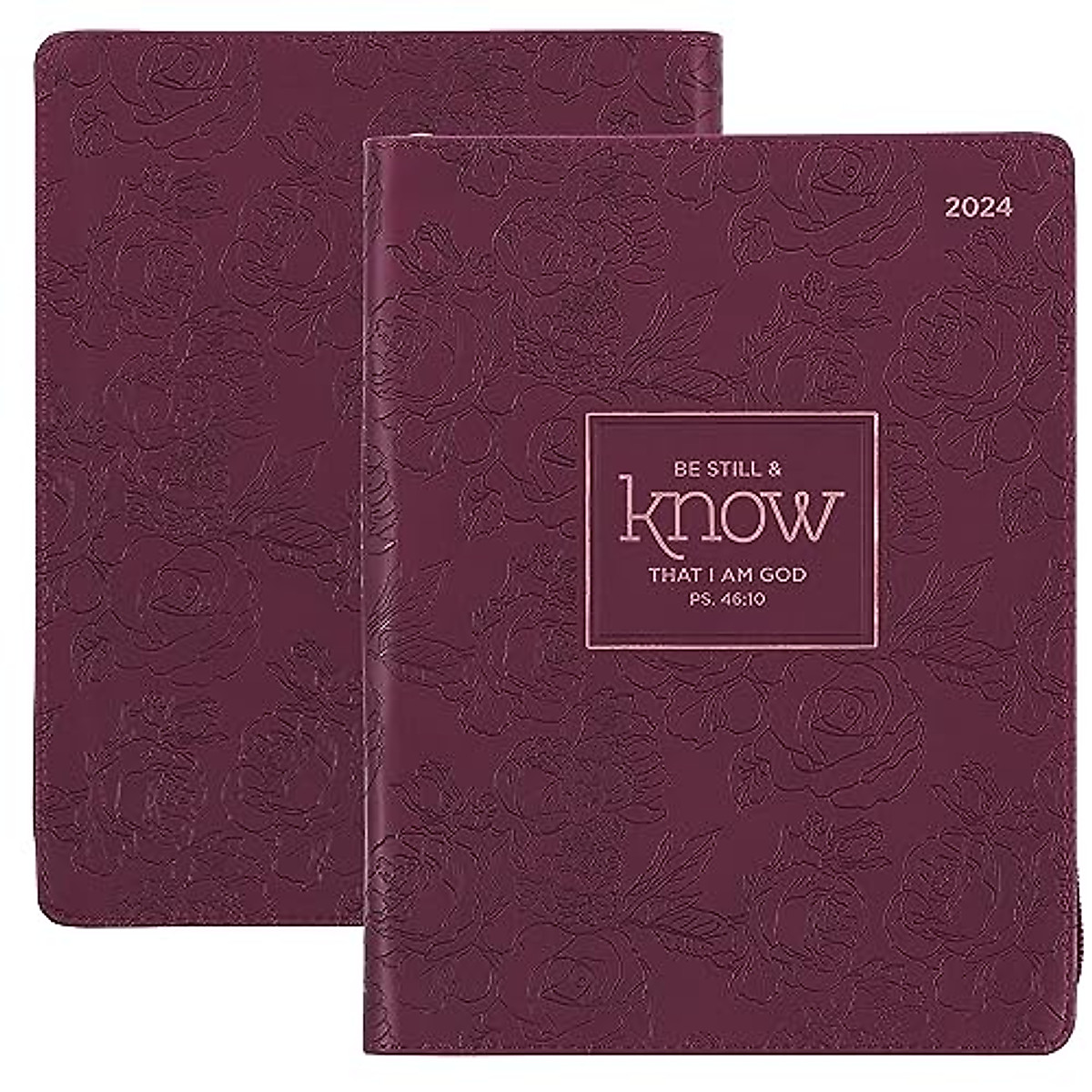Christian Art Gifts 2024 18 Month Women's Vegan Leather Personal Planner Organizer w/Zipper Closure: Be Still & Know Inspirational Bible Verse, Daily, Weekly, Monthly Planning, Maroon Floral, Large