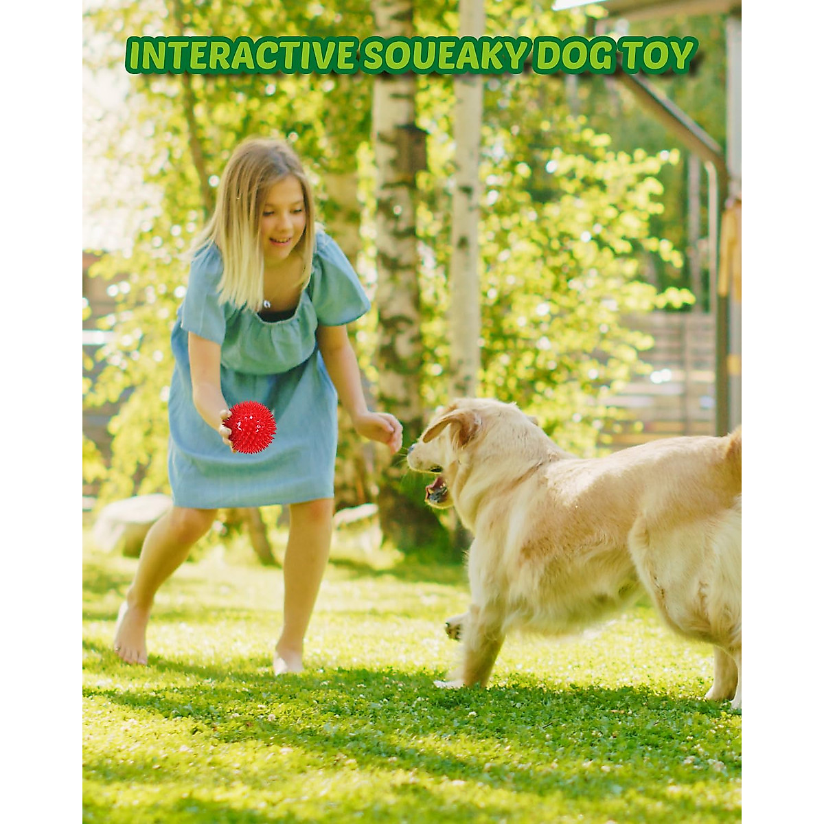 Pweituoet 3.5” Spike Dog Balls with Squeaky, Thicker and Durable, 2 Pack Dog Chew Toys Clean Teeth Training for Puppy Small Medium Large Dogs, Dog Ball Toys for Aggressive Chewers