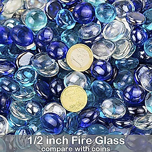 Uniflasy Blended Fire Glass Rocks Beads for Outdoors and Indoors Propane Firepit, 1/2 Inch Fire Glass for Natural or Propane Fireplace, 10 Pounds Fire Glass Round Bead Stones for Outside Fire Table