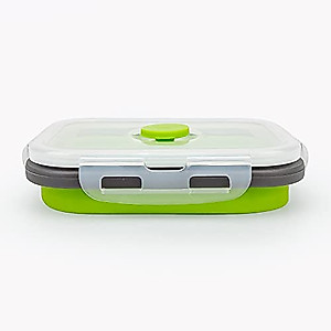 CCyanzi 3piece Collapsible Food Storage Containers with Lids, Silicone Lunch Container, Microwave & Freezer Safe, Space Saving for Kitchen Cabinet and Camping Backpack,(green gray)