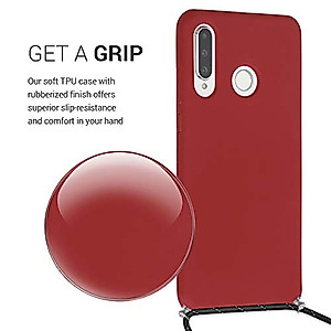 kwmobile Crossbody Case Compatible with Huawei P30 Lite - TPU with Silicone Coating Cover with Neck Cord Lanyard Strap - Dark Red/Black