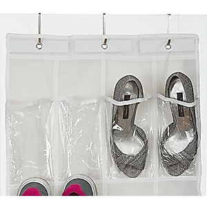 Vinyl Over The Door Shoe Organizer with 24 Reinforced Pockets. Organize Your Shoes with This Shoe Rack Over The Door Organizer and Save Space. Hang on Standard Doors with 3 Steel Over The Door Hooks.