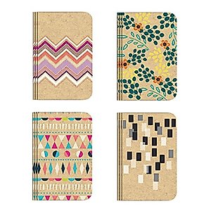 Pocket Notebook Set (12 NotebooksTotal) 3.25" x 5.25" Lined Pages, Stitched Binding, 4 Different Designs Stationery Notepad