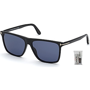 Tom Ford Fletcher FT0832 01V 57MM Shiny Black/Blue Square Sunglasses for Men + BUNDLE With Designer iWear Eyewear Kit