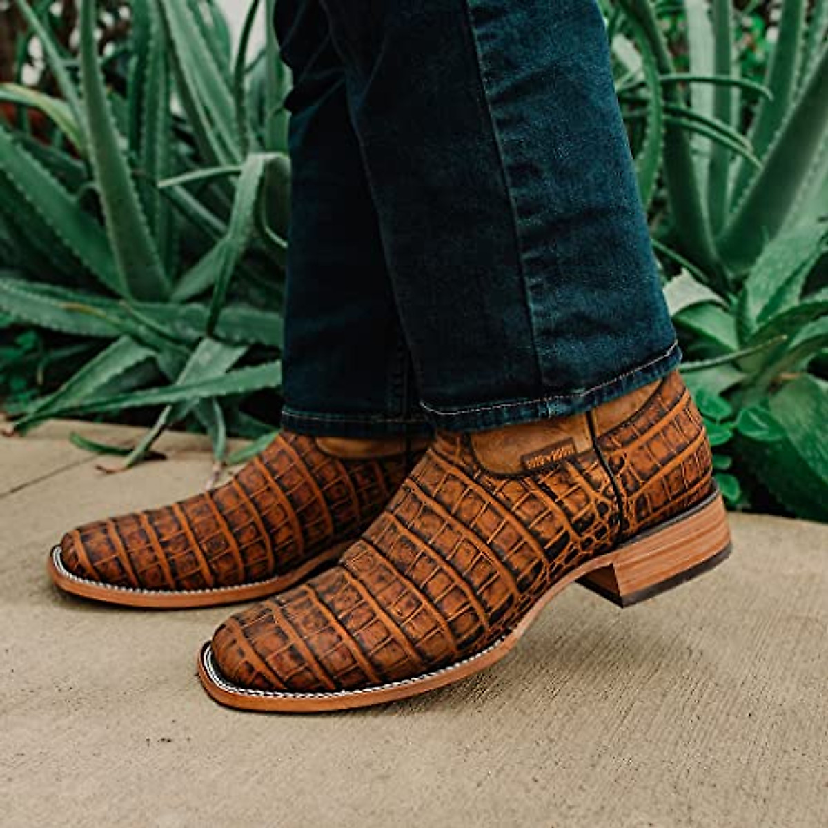 Soto Boots Mens American Gator Belly Print Boots H50035 (Tan,12)