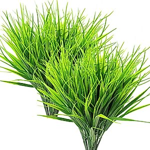 8 Pcs Artificial Outdoor Plants, Fake Plastic Greenery Shrubs Wheat Grass Outdoor Window Box Verandah Hanging Planter Indoor Outside Home Garde