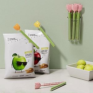 GHRYTY Food Sealing Clip,Food Bag Chip Clips,Tulip Shape Sealing Clip with Magnetic Storage Box,Food Sealer Clamp,Food Package Sealer,Chip Bag Clips for Home, Office, School(Pink)