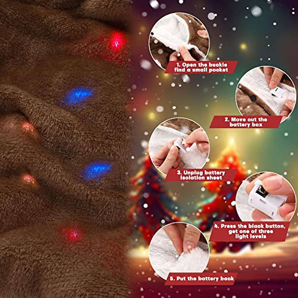 Christmas LED Reindeer Dog Costume Ultra Soft Elk Puppy Jumpsuits Light-up Dogs Sweater Coral Velvet Fleece Hoodie Coat Winter Warm Pet Hoodies Cute Cat Jacket Clothes (Medium)