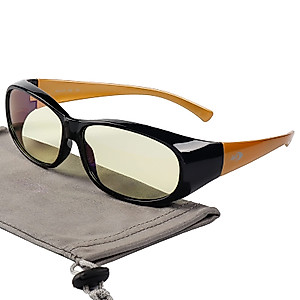 AHT Fit Over Blue Light Blocking Glasses Computer Gaming Eyeglasses for Women and Men, Fitover Your Prescription or Reading Glasses, Sleep Better, Reduce Eye Strain(Black-Glod)