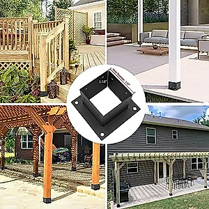 6 PCS Metal 4×4 Post Base Post Base Brackets,Inner Size 3.5"x3.5" Heavy Duty Powder-Coated Post Anchor Matte Black Wood Post Brackets (Black 6pcs)